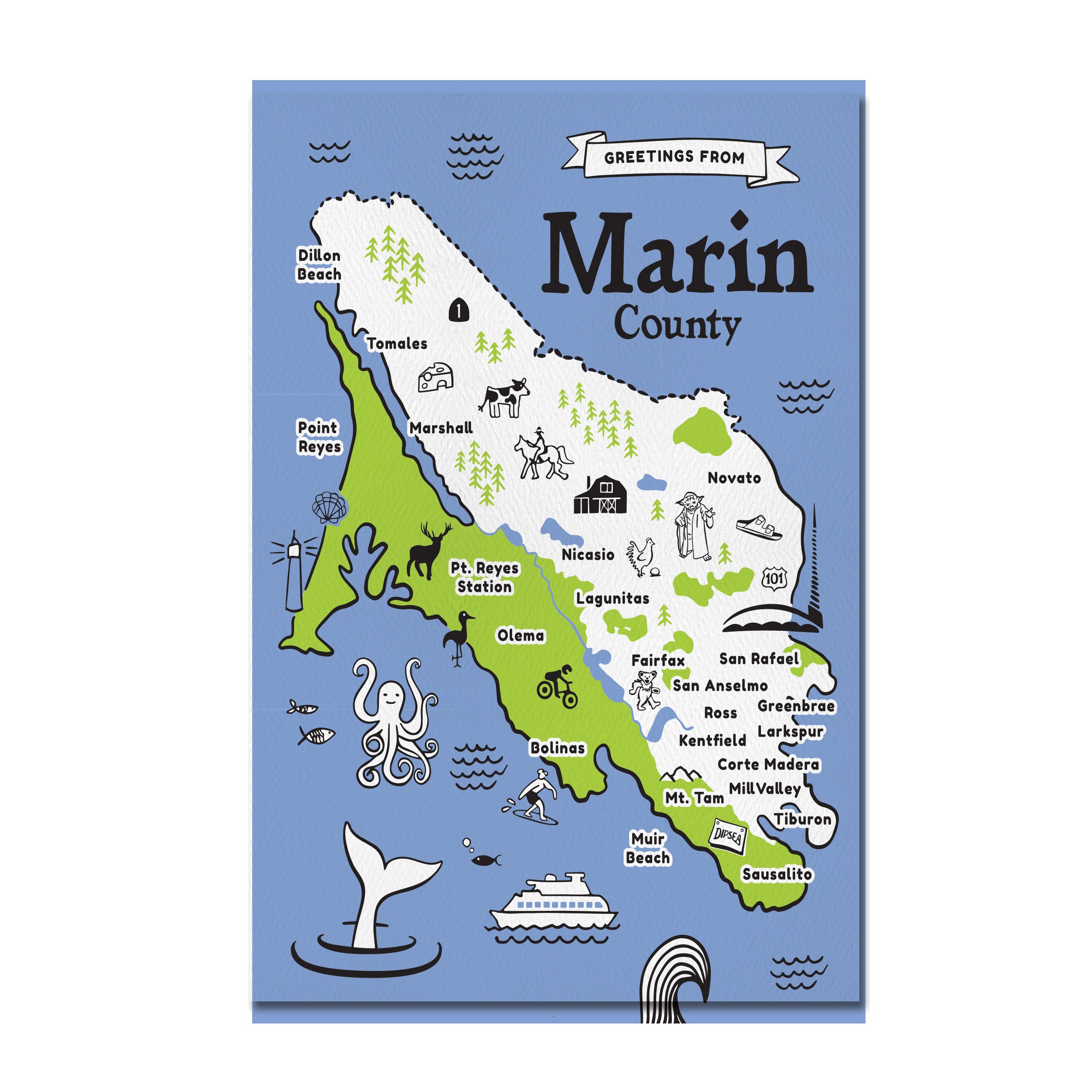 Marin County Map Postcard – Sweet Bippy Press
